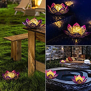 HUAXU Solar Outdoor Lights Garden Decor - Bright Lotus Flower Table Lamp, Waterproof Solar Lights for Patio Pathway Yard Balcony Outside Decorative