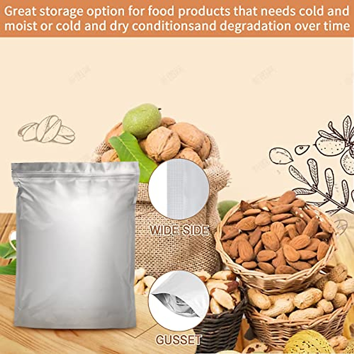 100 Packs Reusable Mylar Bags with Oxygen Absorber 1 Gallon( 9.44 Mil,10"x14" 6"x9" 4.3"x6.3" ) Mylar Bags for food storage for Grains, Wheat, Rice, Legumes, Meat Long Term Food Storage Home Organization