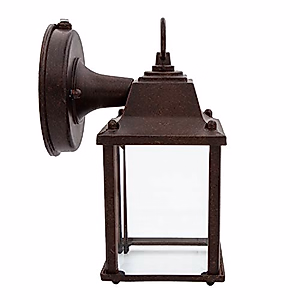 Maxxima LED Porch Lantern Outdoor Wall Light - Aged Bronze with Clear Glass, 3000K Warm White, 650 Lumens, Dusk to Dawn Photocell Light Sensor, Patio or Porch Sconce Fixture, Exterior Lighting - Brown