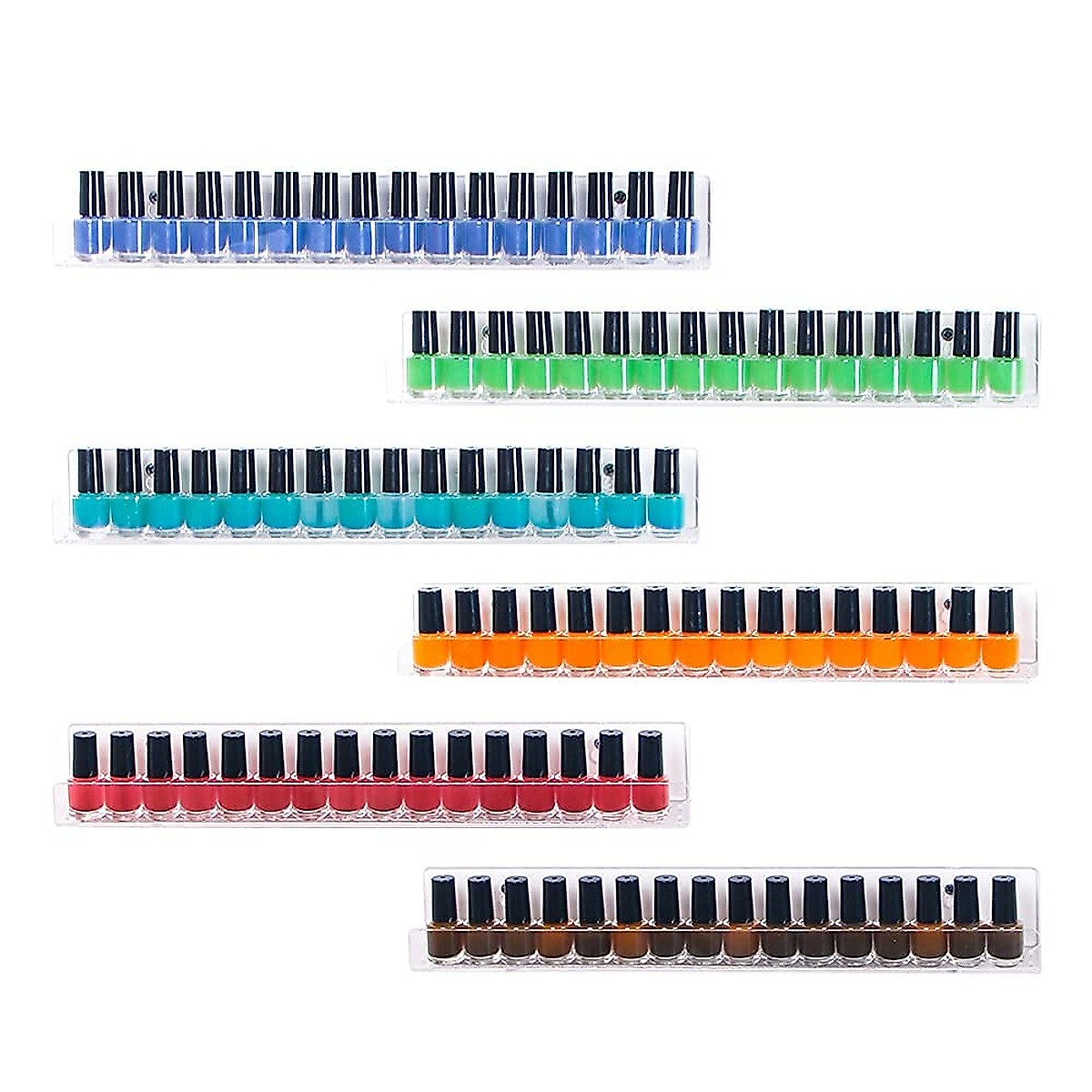 Coward 6 Piece Acrylic Nail Polish Organizer Rack Wall Mounted, Essential oil Display Stand, Alcohol ink Paint Storage Holder, displays 90 Bottles