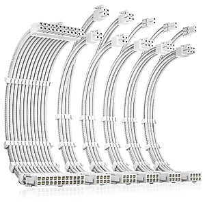 Antec Power Supply Sleeved Cable, PSU Extension Cable Kit / 1x24pin ATX / 2x8pin (4+4) EPS / 3x8pin (6+2) PCI-E, 30cm Length with Combs, Dual EPS White (White Connector)