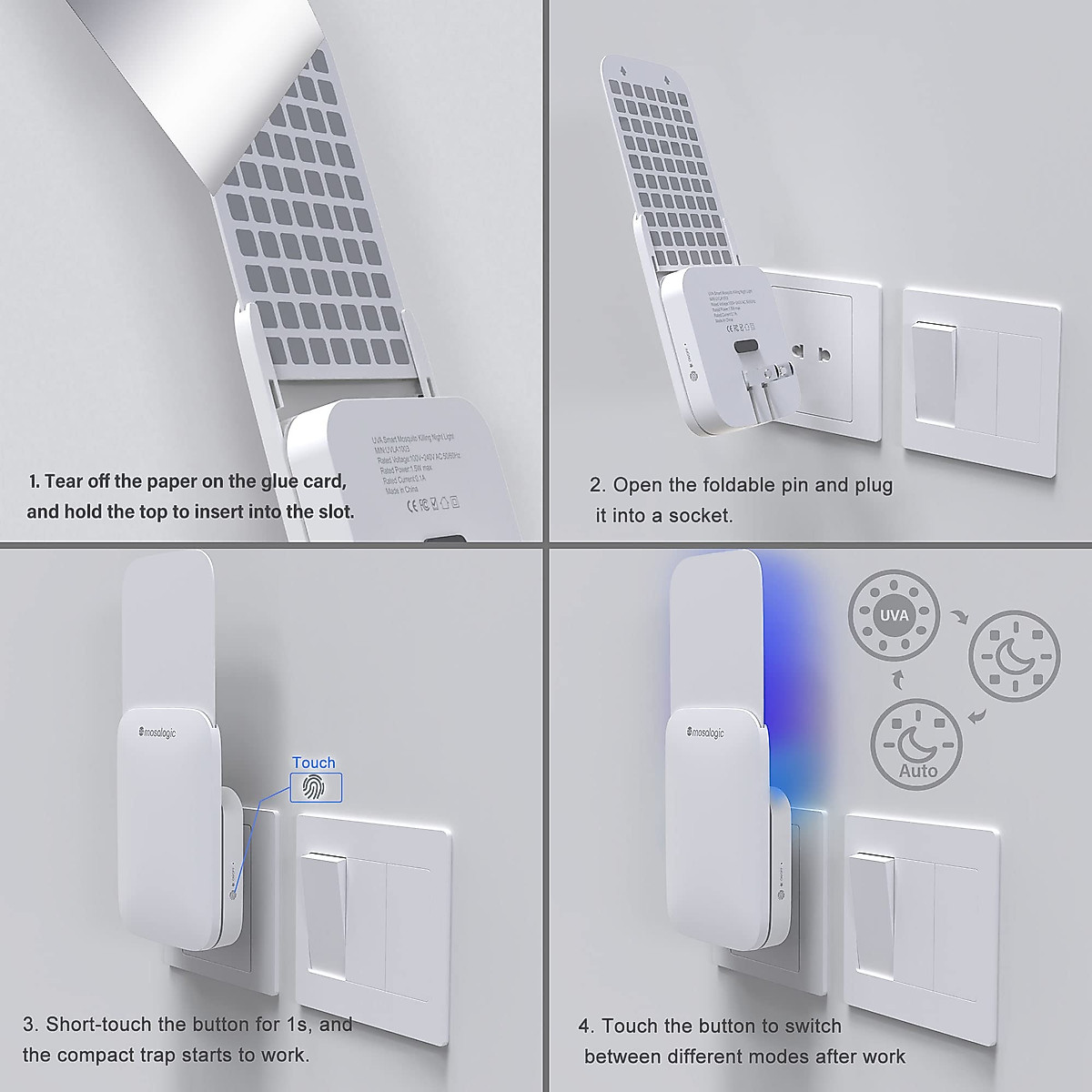 Mosalogic Fly Insect Trap Plug-in Mosquito Killer Indoor Gnat Moth Catcher Fly Tapper with Night Light UV Attractant Catcher for Home Office White-2pack