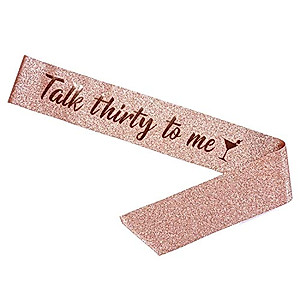 JunyRuny 30th Birthday Sash & Tiara Set Happy Birthday Decorations, Birthday Crowns for Women, 30th Birthday Tiara and Talk Thirty to me Sash, Birthday Gifts for Her (Rose Gold)