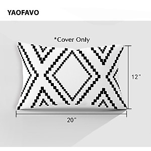 Yaofavo Set of 2 Black Lumbar Pillow Covers Boho Aztec Polyester Blend Decorative Throw Pillow Covers for Sofa Couch Bed Decor, 2 Pack of Pillowcase Only(12x20 Inches, Boho White More)