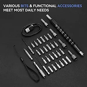 VCANENERGY 4V Electric Screwdriver,2000mAh USB Rechargeable Battery,Cordless Power Screwdriver with LED Light,Adjustable Torque,38 in 1,Suitable for small projects