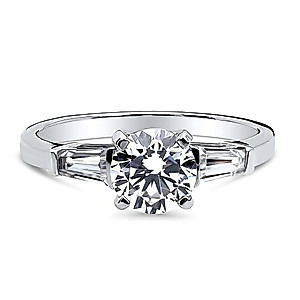 BERRICLE Sterling Silver Solitaire Wedding Engagement Rings 1 Carat Round Cubic Zirconia CZ Promise Ring for Women, Rhodium Plated Size 8