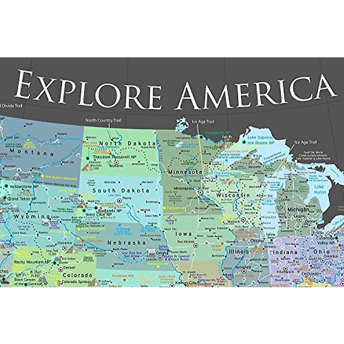 National Parks Map Poster with 600+ NPS Site and USA Travel Destinations - Slate Edition (24W x 18H inches)