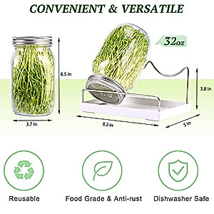 Sprouting Kit-2 Wide Mouth Quart Mason Jars with 304 Stainless Steel Screen Sprout Lids,Melamine Tray,Stand and Canning Brush,Sprouting jar Kit For Growing Mung beans,Broccoli And So On