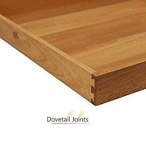 Rysowda Large Square Teak Wood Ottoman Tray with Handles - 24x24 Inch Wooden Decorative Serving Tray for Coffee Table and Home Decor