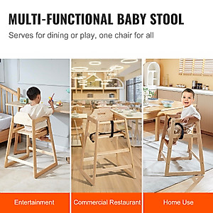 VEVOR Wooden Double Solid Wood Feeding, Eat & Grow Portable High, Easy to Clean Baby Booster Seat, Compact Toddler Chair, Natural