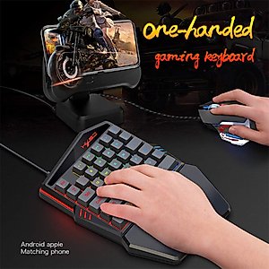 Sdoveb 35 Keys Keycap Wired Mechanical RGB LED Backlit Half Keyboard，One Hand Gaming Keyboard and Mouse Combo, Support Wrist Rest, USB Wired Gaming Mouse, Converter Adapter for Gaming (Black)