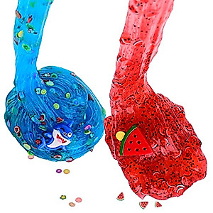 2 Pack Clear Slime Kit Watermelon Red Ocean Blue Clear Crystal Slime Set Premade Crystal Slime Jelly Cube Crunchy Clear Slime for Kids Party Favors Stress Relief Toy for Girls Boys