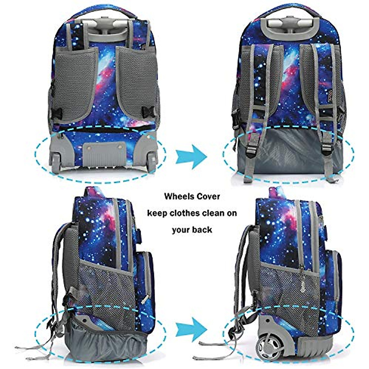 Tilami Rolling Backpack Laptop 18 inch with Lunch Bag, Unicorn