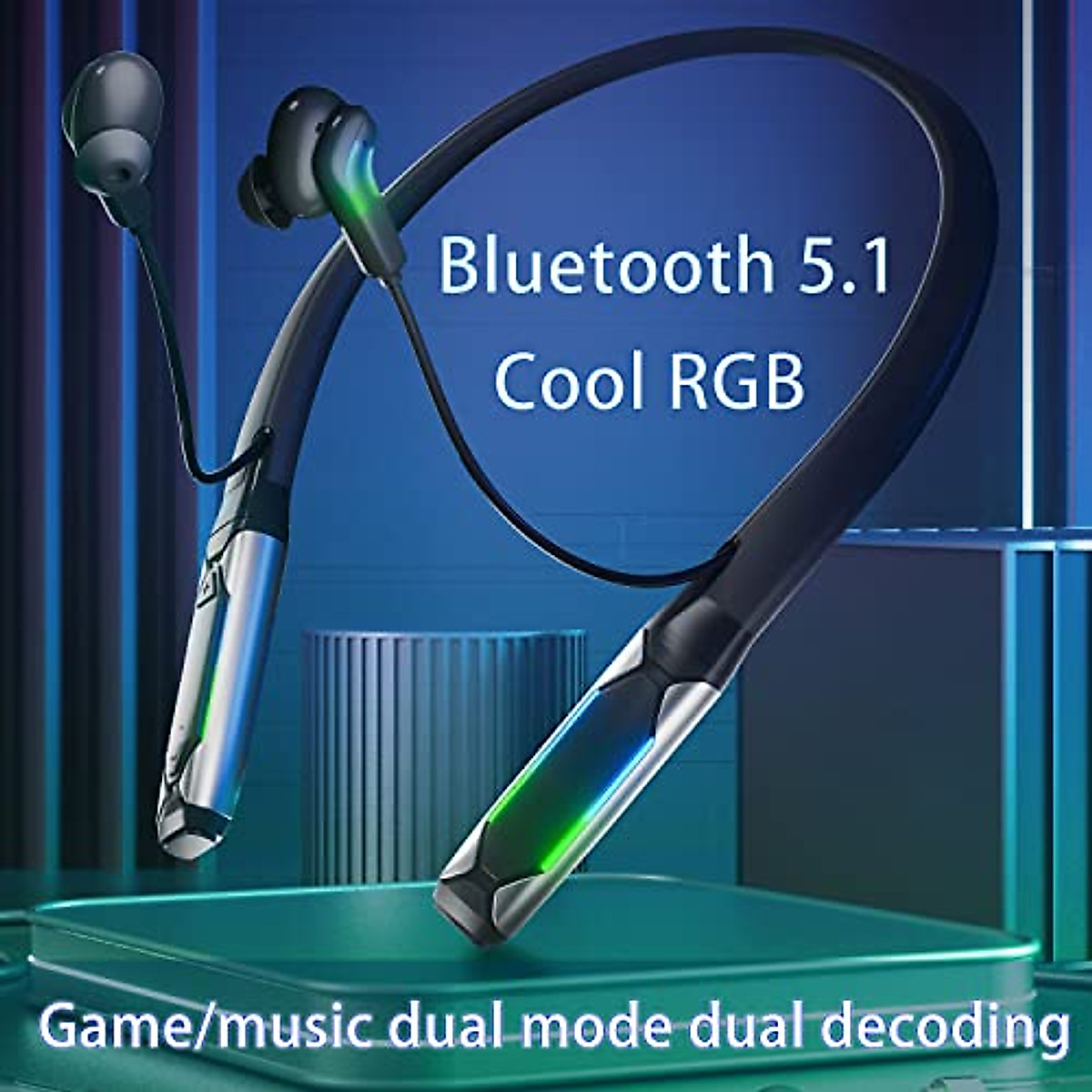 Running Headphones Wireless Earbuds Bluetooth for Sports,RGB Sport Bluetooth Earbuds,E-Sports Headset Neckband Magnetic Earbuds with Noise Cancelling Micphones 20H Playtime Neckband Wireless Headphone