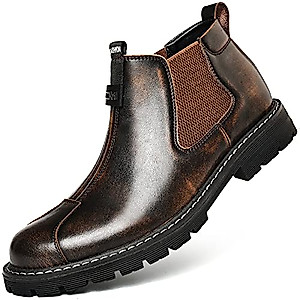 Men's Chelsea Boots For Men Oxfords Dress Leather Shoes Mens Formal Casual Man Work Fashion Brown Size 10 Loafers Slip On Male Hiking Cowhide Shoe High Top