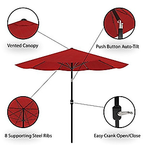 Pure Garden 10-Foot Patio Umbrella With Hand Crank and Auto Tilt - Outdoor Shade and Shelter for Decks, Porches, and Patios, Red