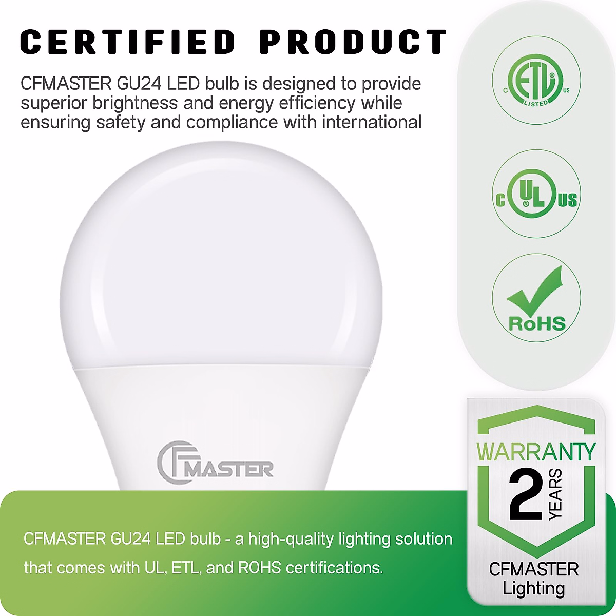JIANGSILING GU24 Led Light Bulb, 9W(60W Equivalent), 5000K Daylight, A19 Shape GU24 Light Bulb, 800 Lumens GU24 Led Bulbs, CRI 85, Non-Dimmable ETL Listed(2-Pack)