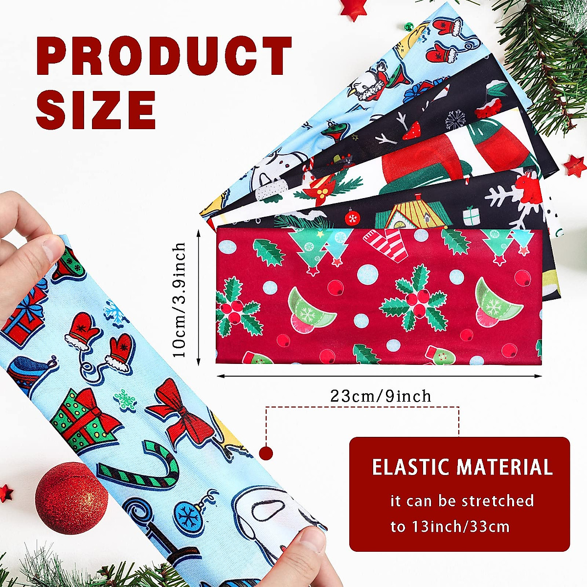 Jutom 12 Pieces Christmas Twisted Headbands Snowflake Elastic Turban Headband Multi-style Headband Christmas Bell Non Slip Hair Accessories Wide Knot Hair Bands Headwrap for Women (Simple Pattern)