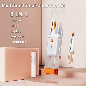 Electronics Cleaning Kit with Phone Stand. Keyboard Brush, Headphone Cleaning Tool, Screen Cleaner, Cell Phone Holder for Desk. Clean to Computer, MacBook, Laptop, iPhone, Airpods pro, Ipad. (Orange)