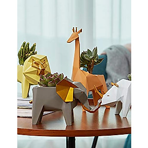 HAUCOZE Succulent Planter Rhino Statue Decor Animal Gifts Modern Sculpture Figurine Geometric Crafts Arts Polyresin Flower Pot 7.1inch