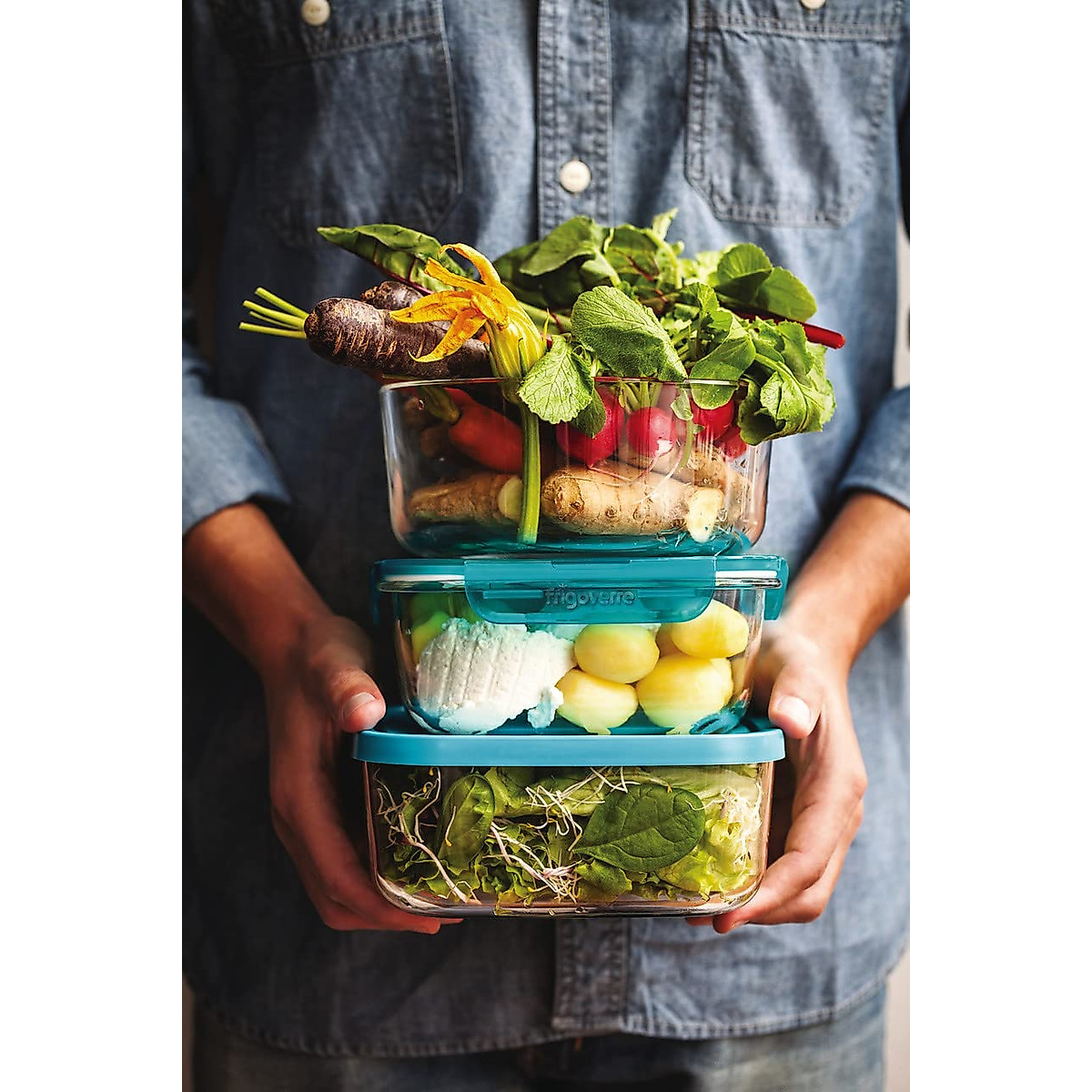 Bormioli Rocco Frigoverre Evolution Collection - 7 x 5.5 Inch Rectangle Container - 1 Liter (33.75oz) - Grey