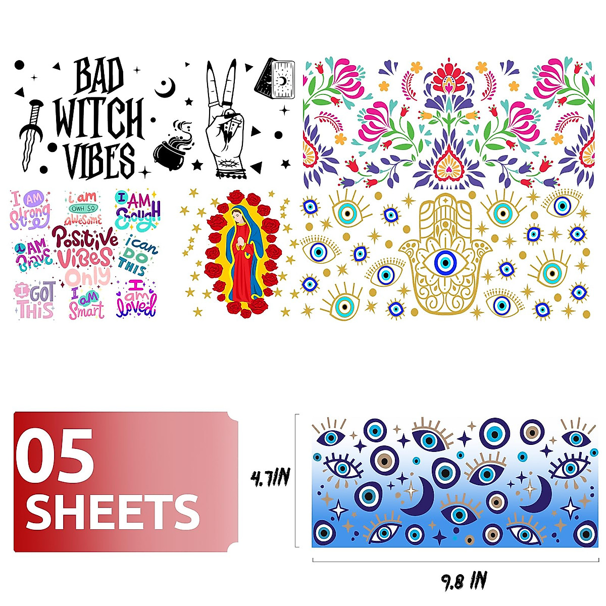 UV DTF Cup Wrap for Glass 16oz, 5 Sheetes uvdtf Eyes Transfers Stickers Cup Decals, Rub on Transfers Glass Cup Stickers for Tumbles Crafts, Permanent Adhesive, No Heat Needed