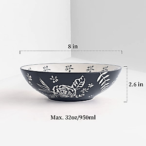Wisenvoy Pasta Bowls Salad Bowls 8" Pasta Bowl 32 Ounces Salad Bowl Pasta Bowls Set of 4 Ceramic Serving Bowls