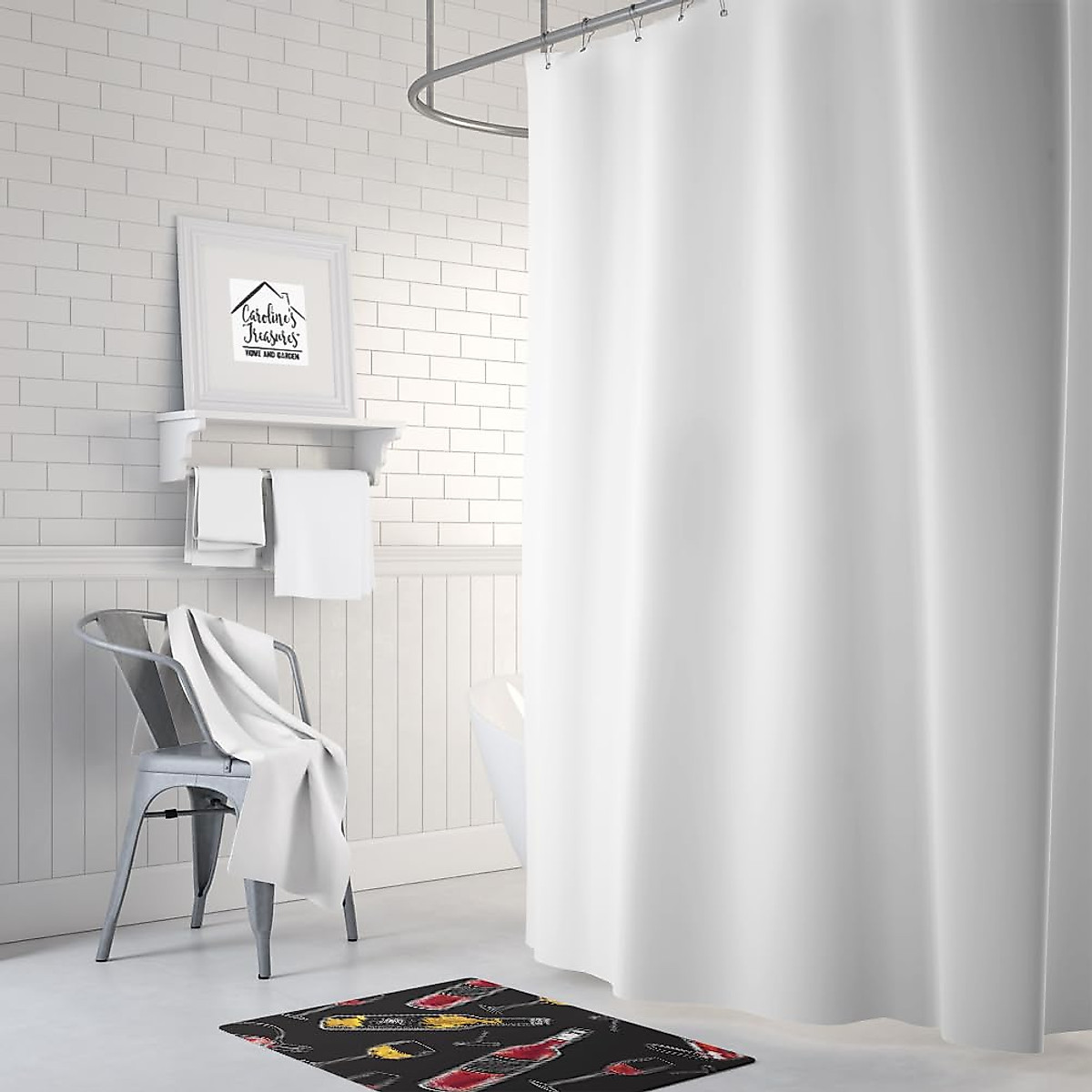 Caroline's Treasures BB5197RUG Red and White Wine on Black Machine Washable Memory Foam Mat, Bathroom Rug, Non-Slip Bath Mat, Durable Thick Washable Rugs for Kitchen, Bathroom Quick Dry, Decorative Ar