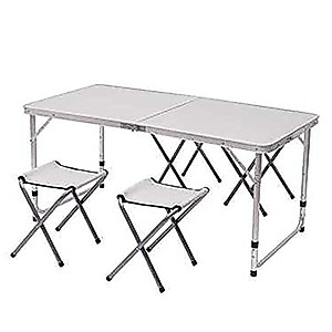 Outdoor Table and Chair Set Camping Aluminum Alloy Picnic Barbecue Table, Waterproof and Durable Folding Table, Outdoor Folding Table and Chair, for 4 People, 120x60cm