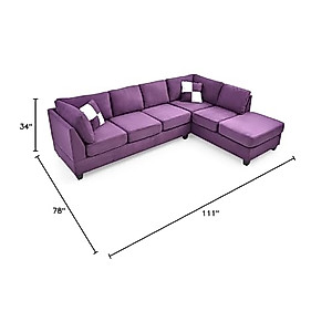 HomeStock Elegant Escape L-Shape Sectional Sofa with Button-Tufting, Removable Backs and Pocketed Coil Seating, Track Arm Style, Living Room Sectional Couch -111" D x 78" W x 34" H Purple