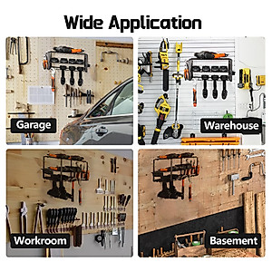 WiseWater Power Tool Organizer with Charging Station, 4 Slot Drill Holder Wall Mount, Tool Shelf and Storage Rack with Screwdriver/Pliers/Hammer Holder for Garage Cordless Power Tools Organization