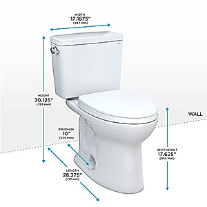 TOTO Drake Two-Piece Elongated 1.28 GPF Universal Height TORNADO FLUSH Toilet with 10 Inch Rough-In, CEFIONTECT, and SoftClose Seat, WASHLET+ Ready, Cotton White - MS776124CEFG.10#01