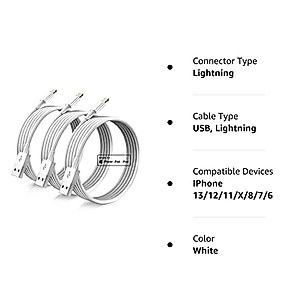 iPhone Charger Cord Lightning Cables, Original [3Pack 6ft] Apple MFi Certified USB A Charging Cable for iPhone 13 12 11 Mini Pro XR Xs Max X SE 8 7 6 Plus iPad iPod AirPods - White