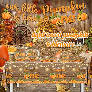 Our Little Pumpkin is Turning One Decorations,142Pcs 1st Birthday Pumpkin Theme Decorations Fall Little Pumpkin First Birthday Theme Party Tableware for Baby Shower Autumn Thanksgiving Supplies