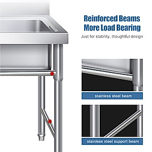 Natliedop Catering Sink Utility Sink Laundry Tub with Faucet, Heavy Duty Sinks for Washing Room, Basement, Garage or Shop, Free Standing Wash Station