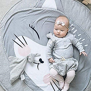 USTIDE Baby Rugs Creeping Crawling Mat Cartoon Sleeping Rugs, Children Anti-Slip Game Mat Cotton Floor Play Mat Blanket Play Environmental Carpet Kids Room Decor 37.4 x 37.4 (Cat)