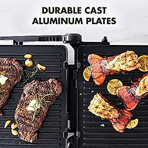GreenPan Elite 7-in-1 Multi-Function Contact Grill & Griddle, Healthy Ceramic Nonstick Aluminum, Grill & Waffle Plates, Adjustable Shade & Shear, Closed Press/Open Flat Surface, PFAS-Free, Cream White