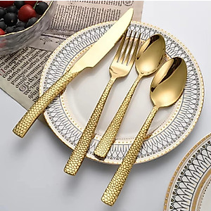 ELiTA ESSENTIALS Luxury 24 Pieces Flatware Set, Hammered Cutlery Set, Premium 304 Stainless Steel Silverware, Knives Forks Spoons, Cutlery Set, Utensils, Tableware Set, Serving 6 (Gold)