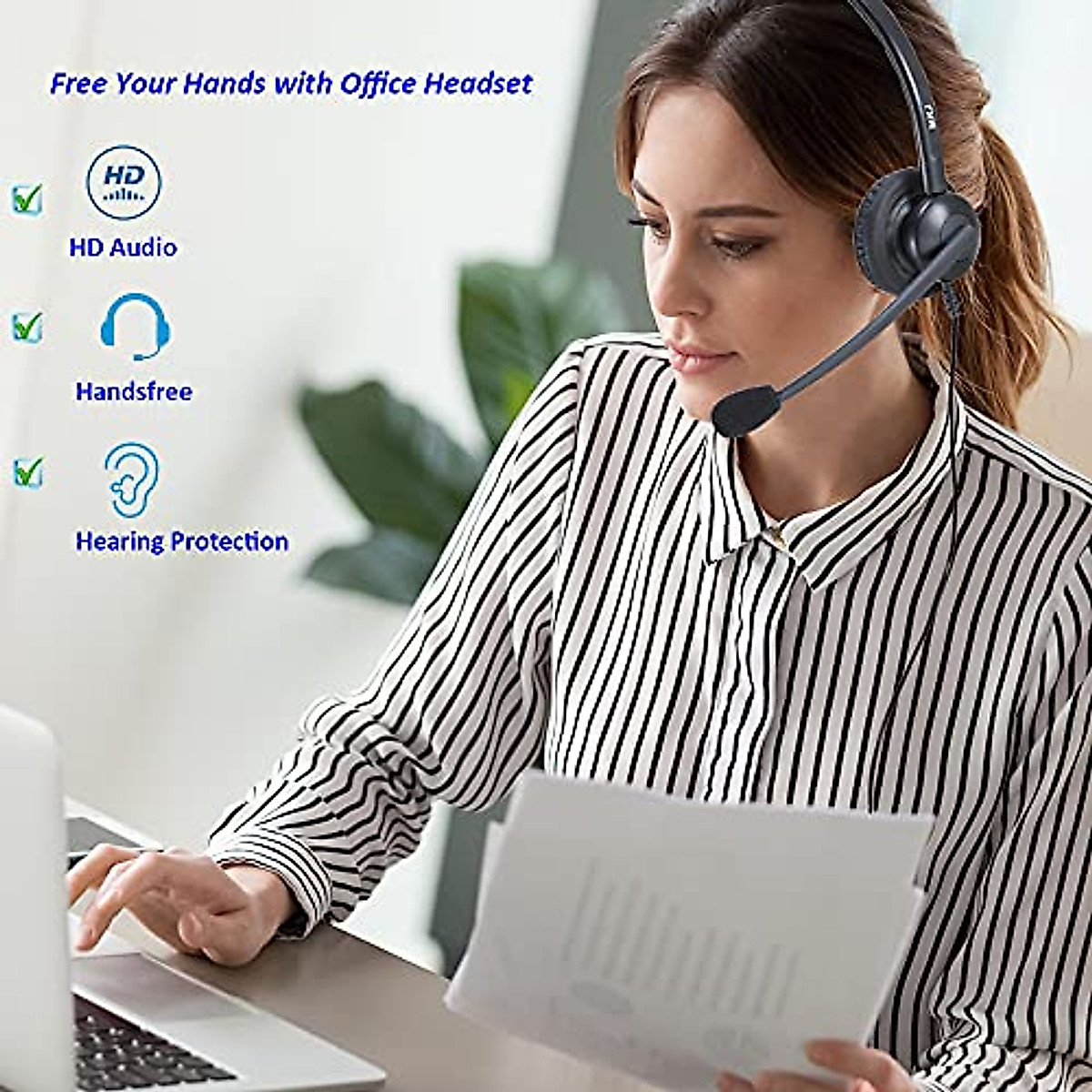Wired Headphones with Microphone Noise Cancelling, Corded RJ9 Telephone Headset for Office Phones Call Center Landline Headset for Yealink SIP-T21 SIP-T46G Panasonic Sangoma Snom Grandstream 2170