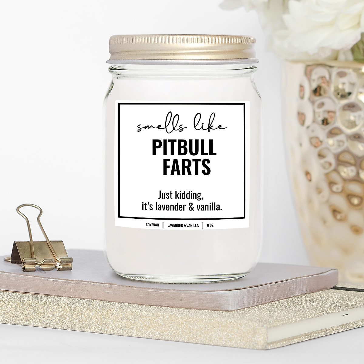 YouNique Designs Smells Like Pitbull Farts Soy Candle Gifts for Pitbull Lovers - Pit Bull Mom Gifts for Women - Pitbull Mom Gifts Dog Farts Candle 8oz - Gifts for Dog Lovers (Lavender & Vanilla)