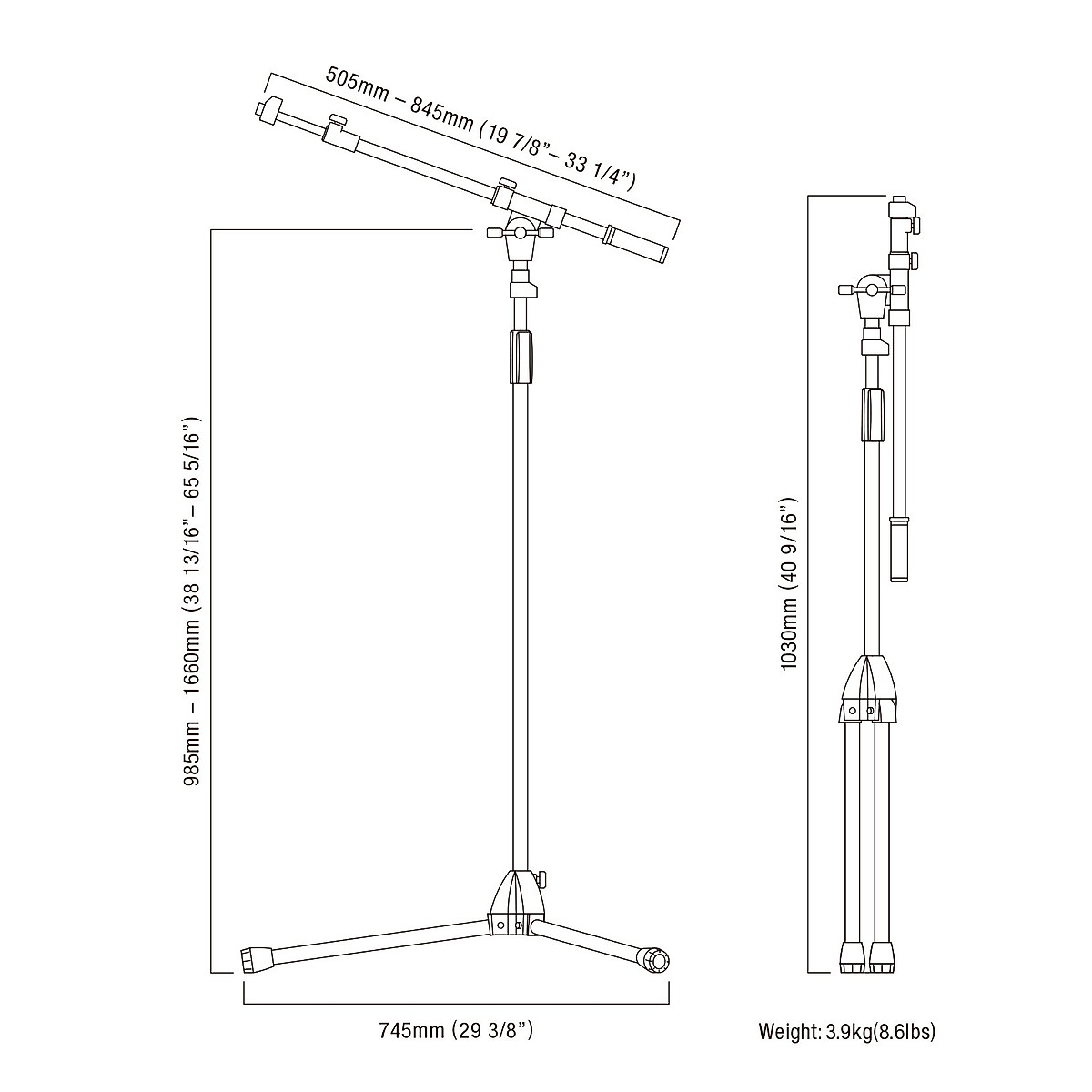 Tama Iron Works Tour MS456BK - Telescoping Boom Mic Stand