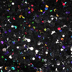 HEMOER Black Glitter 100g/3.5oz Holographic Chunky Sequins, Cosmetic Craft Glitters Set for Resin, Body, Hair, Face, Nail, Slime Festival Party Art and More