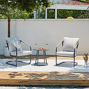 NATURAL EXPRESSIONS Outdoor Bistro Set, 3 Piece Patio Furniture Rocking Chairs Set of 2, No Assembly Required Balcony Porch Chair Metal Table 9" Thick Cushion for Backyard,Garden,Poolside,Deck, 350lbs