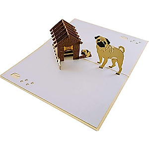 iGifts And Cards Happy Pug Family 3D Pop Up Greeting Card – Birthday, Friendship, Thank You, Congratulations, Celebration, Super Cute, Dog, Puppies, Card For Dog Lovers