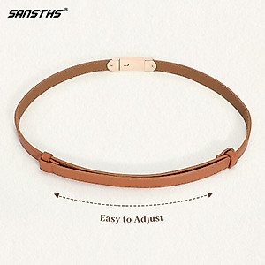 SANSTHS Skinny Women Belt Thin Women Belt for Dresses Coats Jeans Adjustable Belts for Women with Alloy Turn Lock, Brown