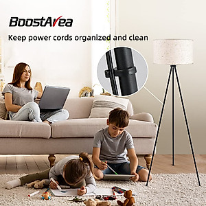 BoostArea Floor Lamp for Living Room, Tripod Floor Lamp, 15W LED Bulb, 3 Levels Dimmable Brightness, Linen Lamp Shade, Mid Century Standing Lamp for Living Room, Bedroom, Study Room and Office