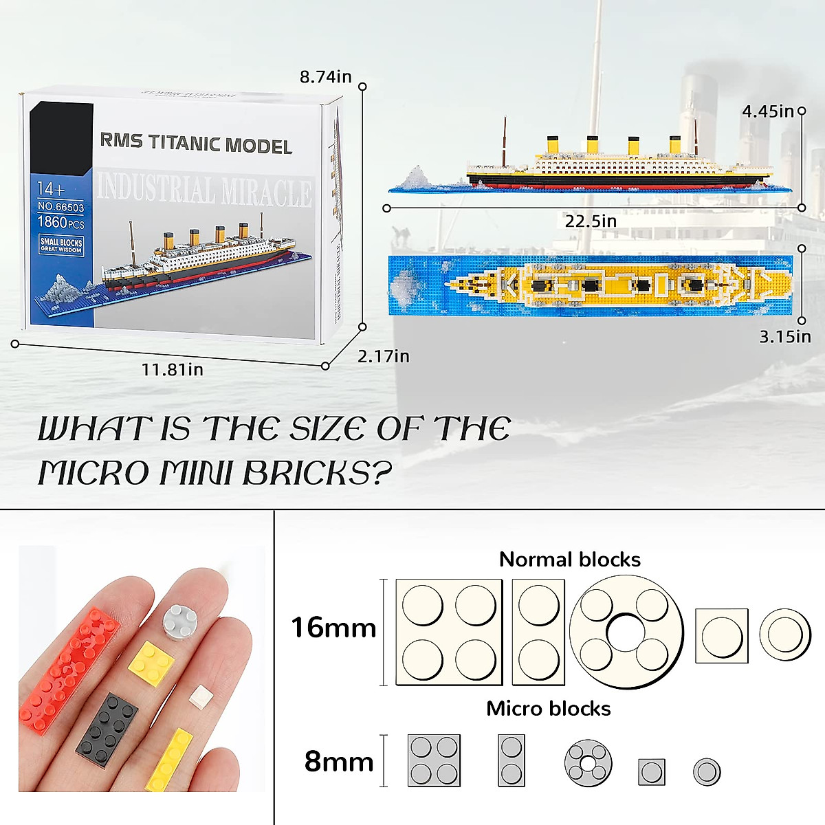 NEWABWN Titanic Model Building Block Set, Titanic Gifts, Titanic Toys with 1860 Pieces Micro Mini Blocks, DIY Bricks Toys for Adults and Kids