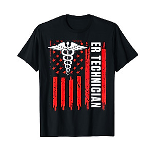 ER Technician Brain Emergency Room Tech American Flag T-Shirt