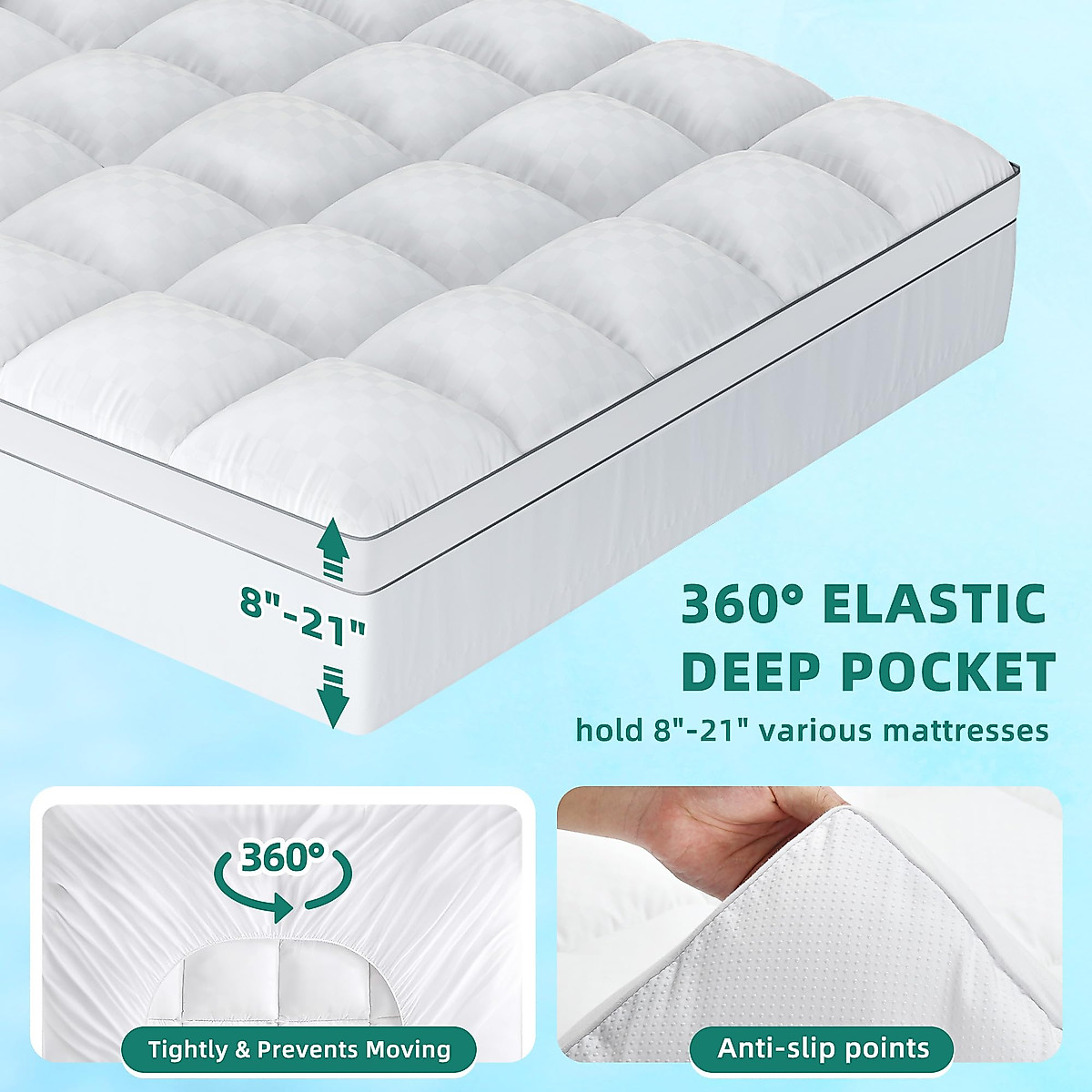 YITAHOME Mattress Pad King Thick Mattress Topper, Bedding Quilted Fitted Soft Mattresses Top, Cooling Breathable Fluffy Mattress Protector with 8-21 Inch Deep Pocket, White