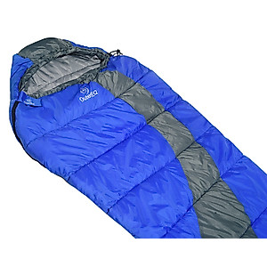OuterEQ Compact Lightweight Mummy Sleeping Bag, Compression Sack Waterproof for Camping & Hiking & Backpacking (Blue/Grey Right)